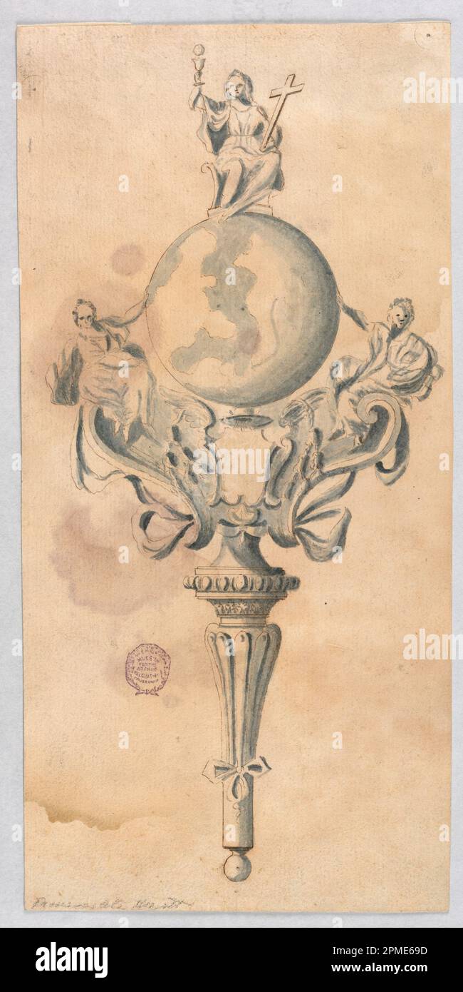 Drawing, Project for a Mace; Italy; pen and ink, brush and watercolor ...
