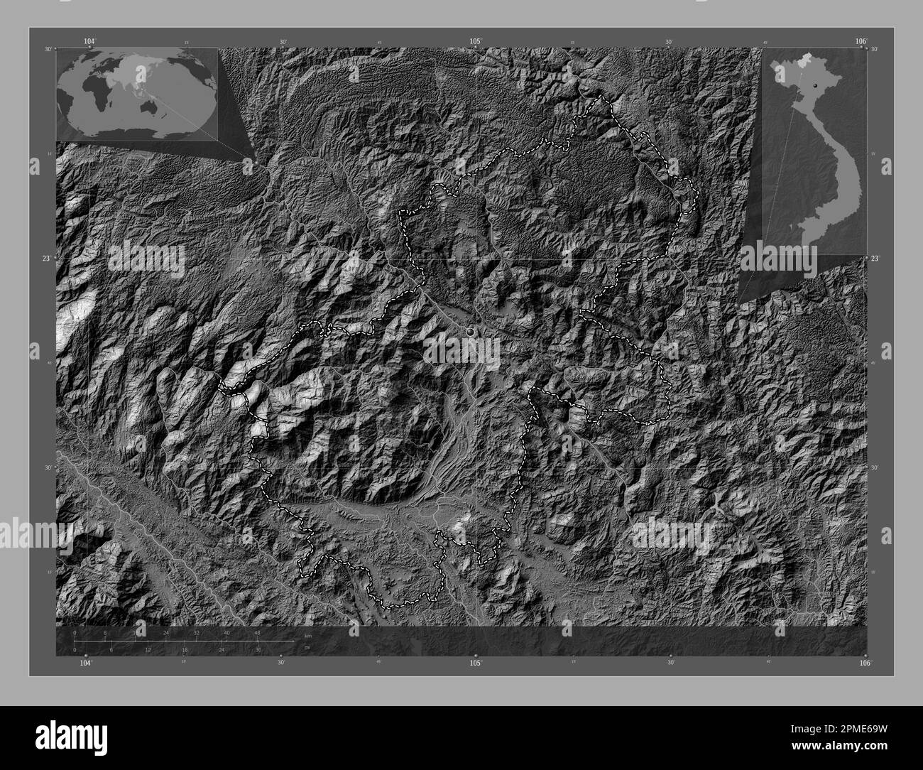 Ha Giang, province of Vietnam. Bilevel elevation map with lakes and ...