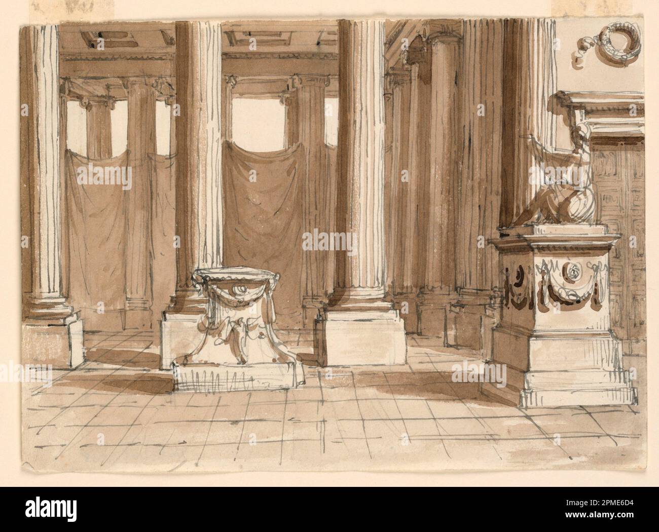 Drawing, Stage Design, Interior of Temple; Italy; pen and brown ink ...