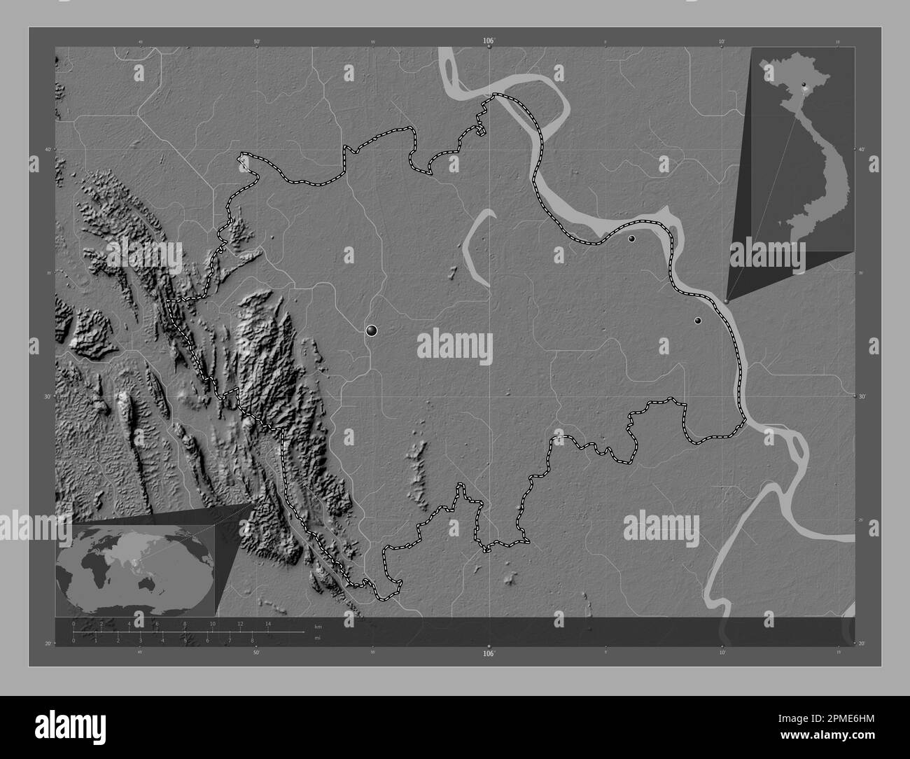 Ha Nam, province of Vietnam. Bilevel elevation map with lakes and ...