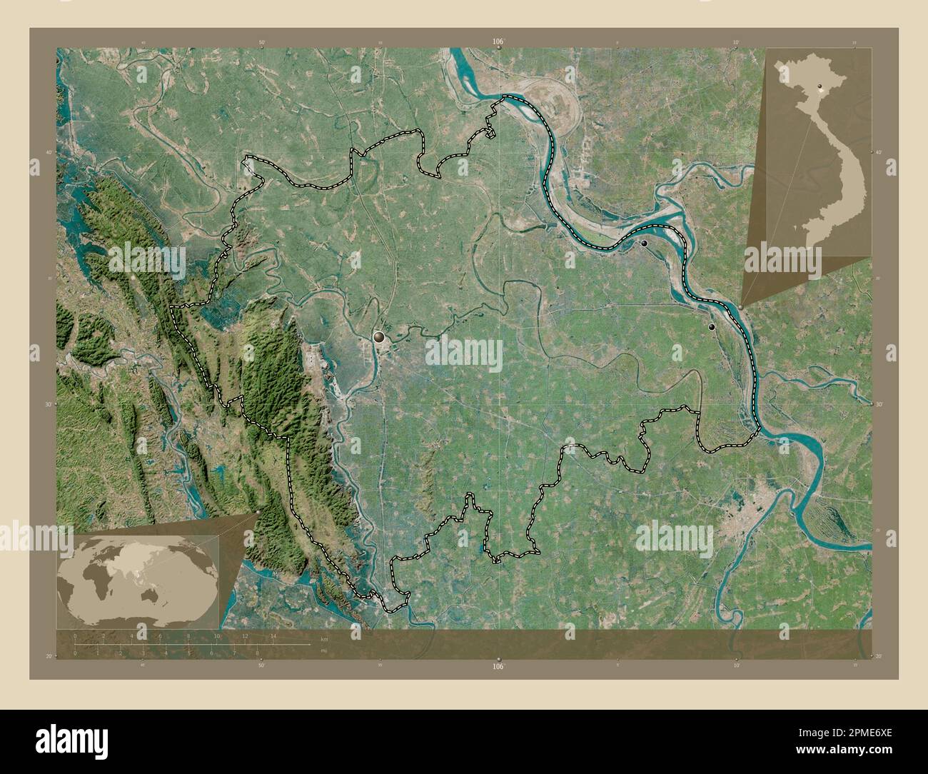 Ha Nam, province of Vietnam. High resolution satellite map. Locations ...