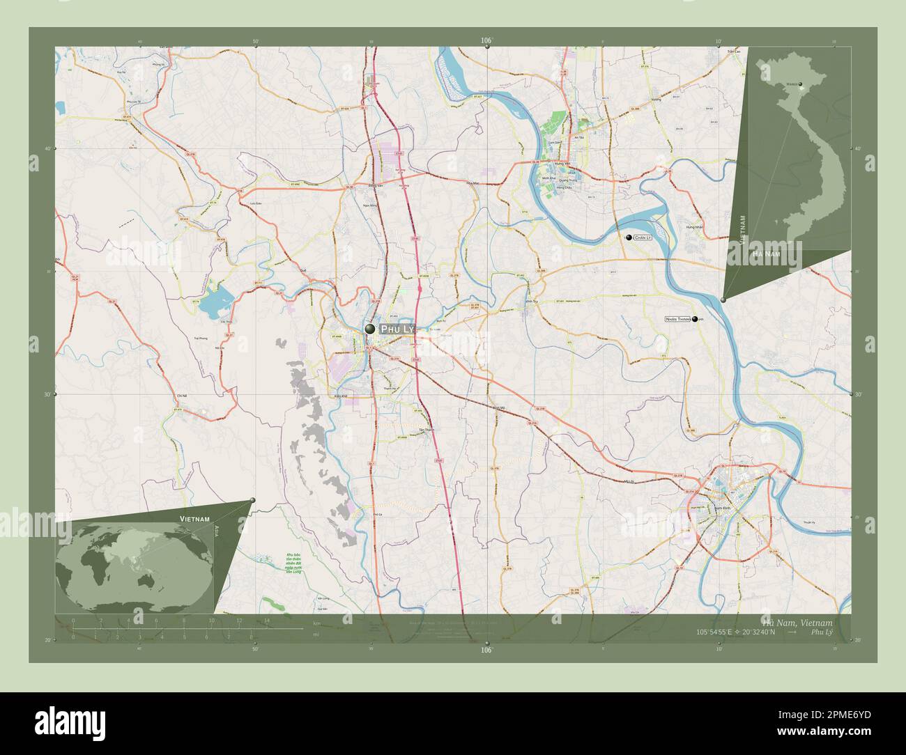 Ha Nam, province of Vietnam. Open Street Map. Locations and names of ...