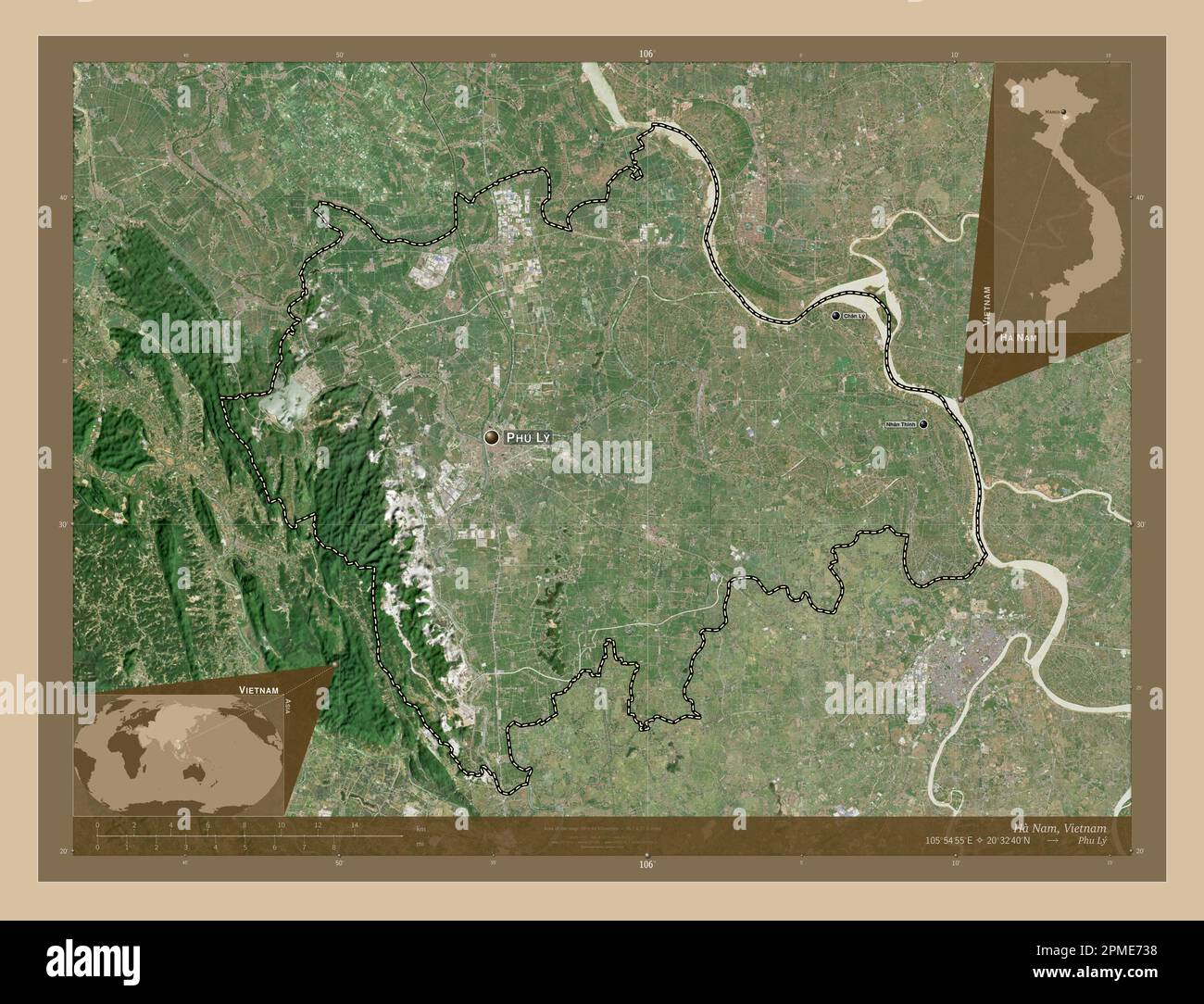 Ha Nam, province of Vietnam. Low resolution satellite map. Locations ...