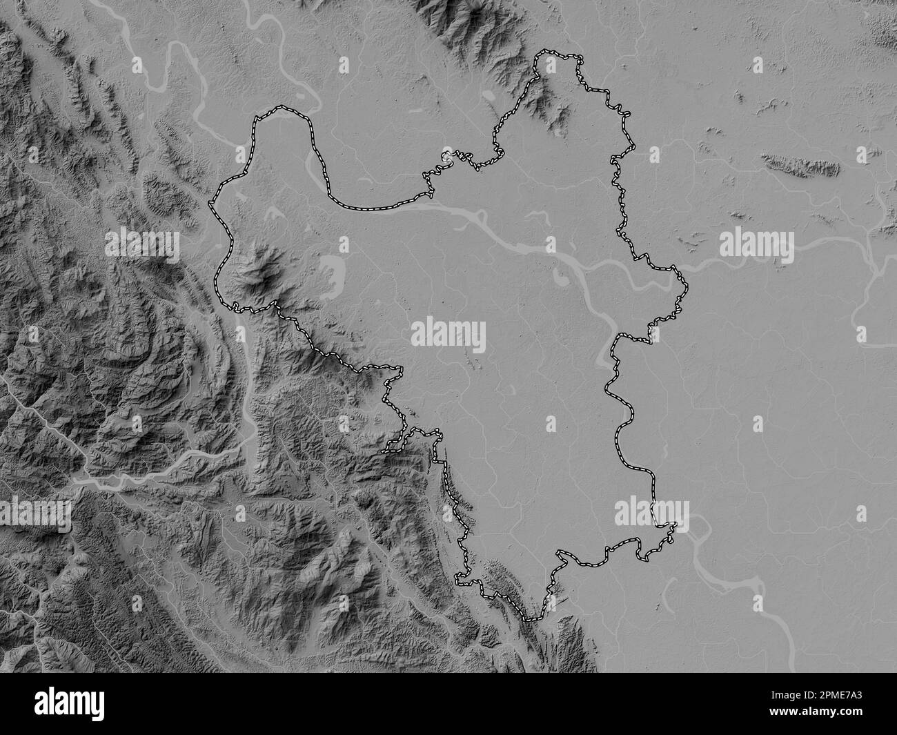 Ha Noi, city|municipality|thanh pho of Vietnam. Grayscale elevation map ...