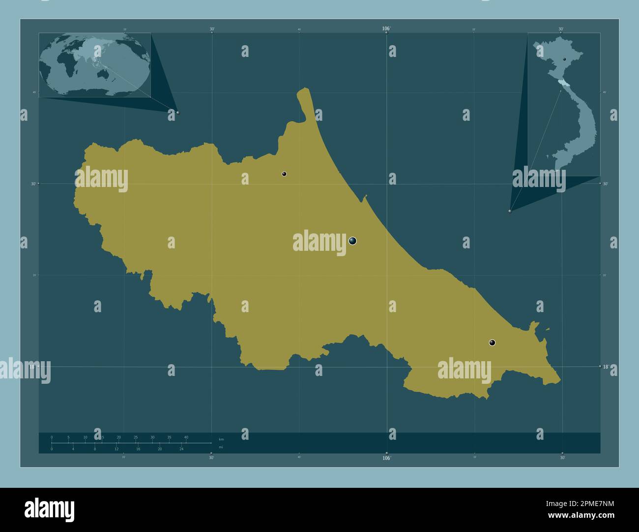 Ha Tinh, province of Vietnam. Solid color shape. Locations of major ...