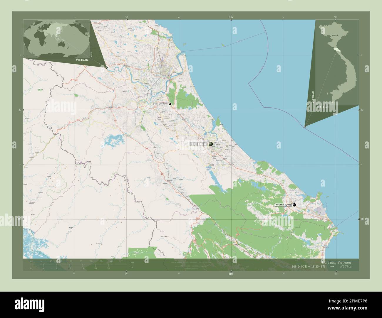 Ha Tinh, province of Vietnam. Open Street Map. Locations and names of ...