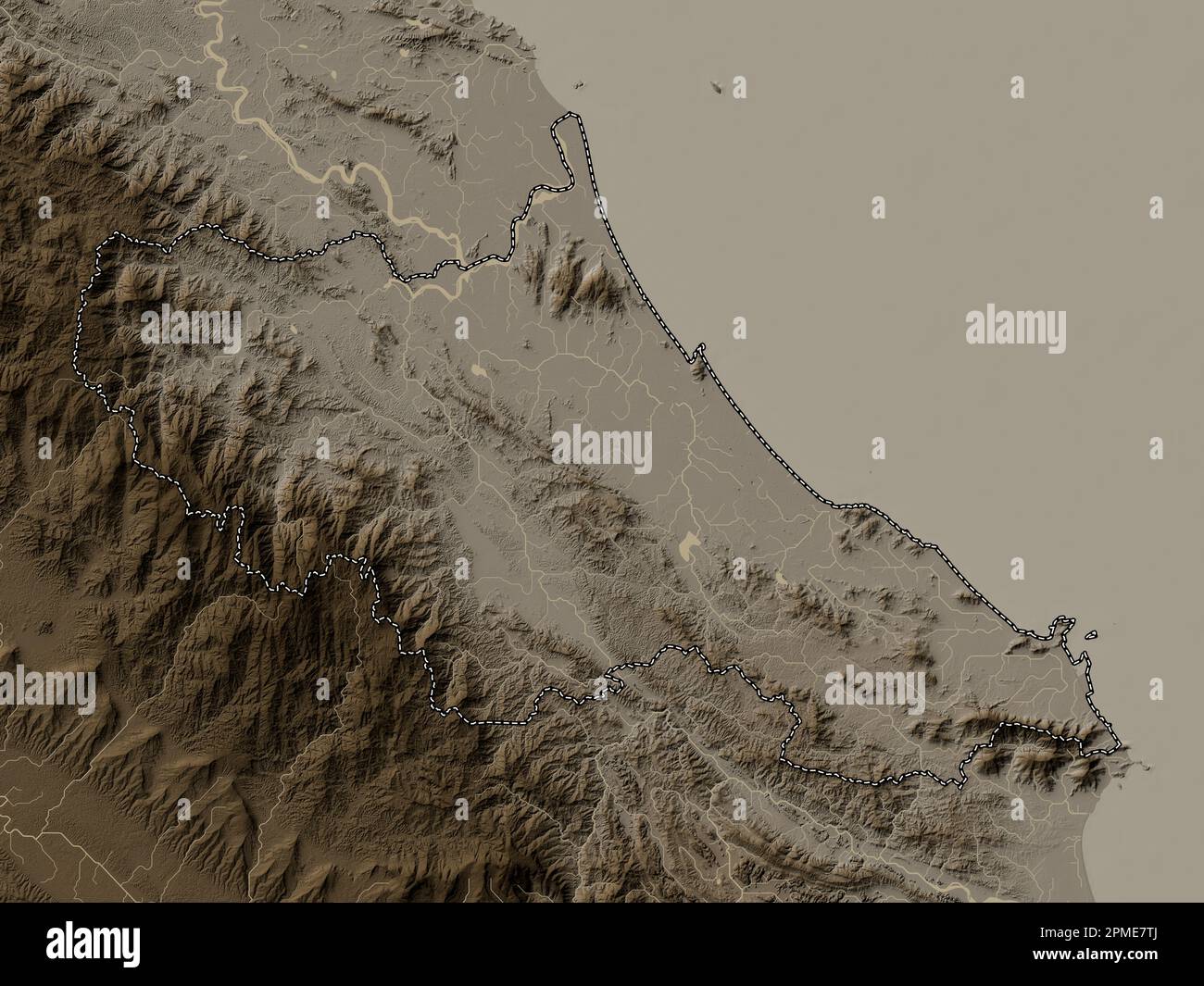 Ha Tinh, province of Vietnam. Elevation map colored in sepia tones with ...