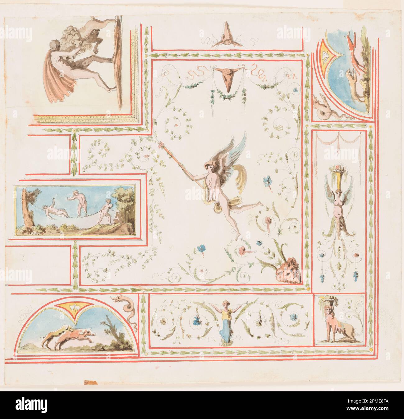 Watercolor with pen and black ink over graphite hi-res stock ...