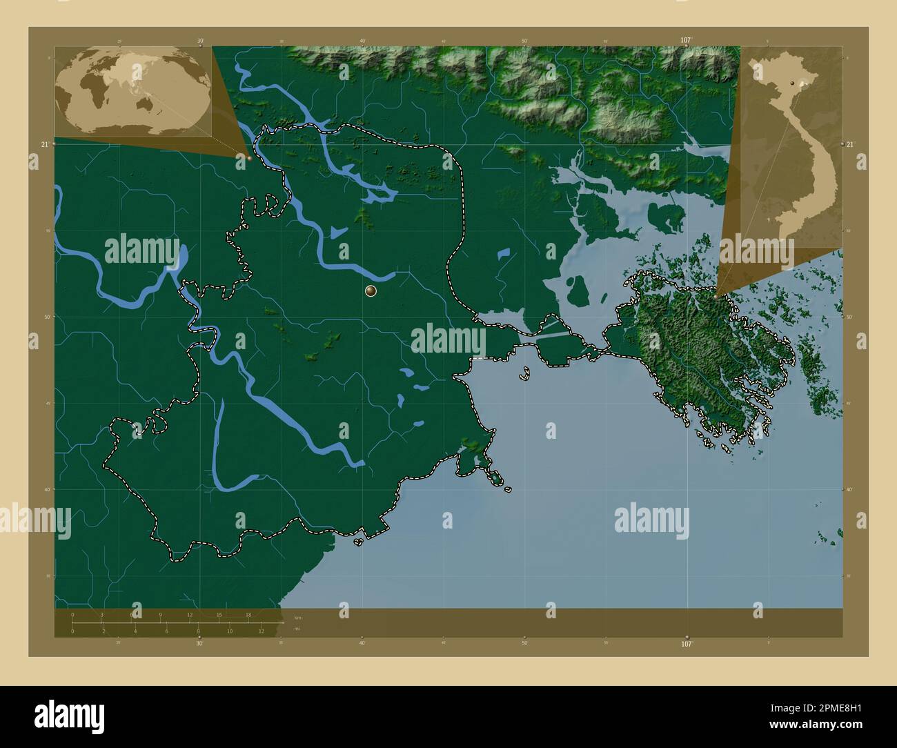 Hai Phong, city|municipality|thanh pho of Vietnam. Colored elevation ...