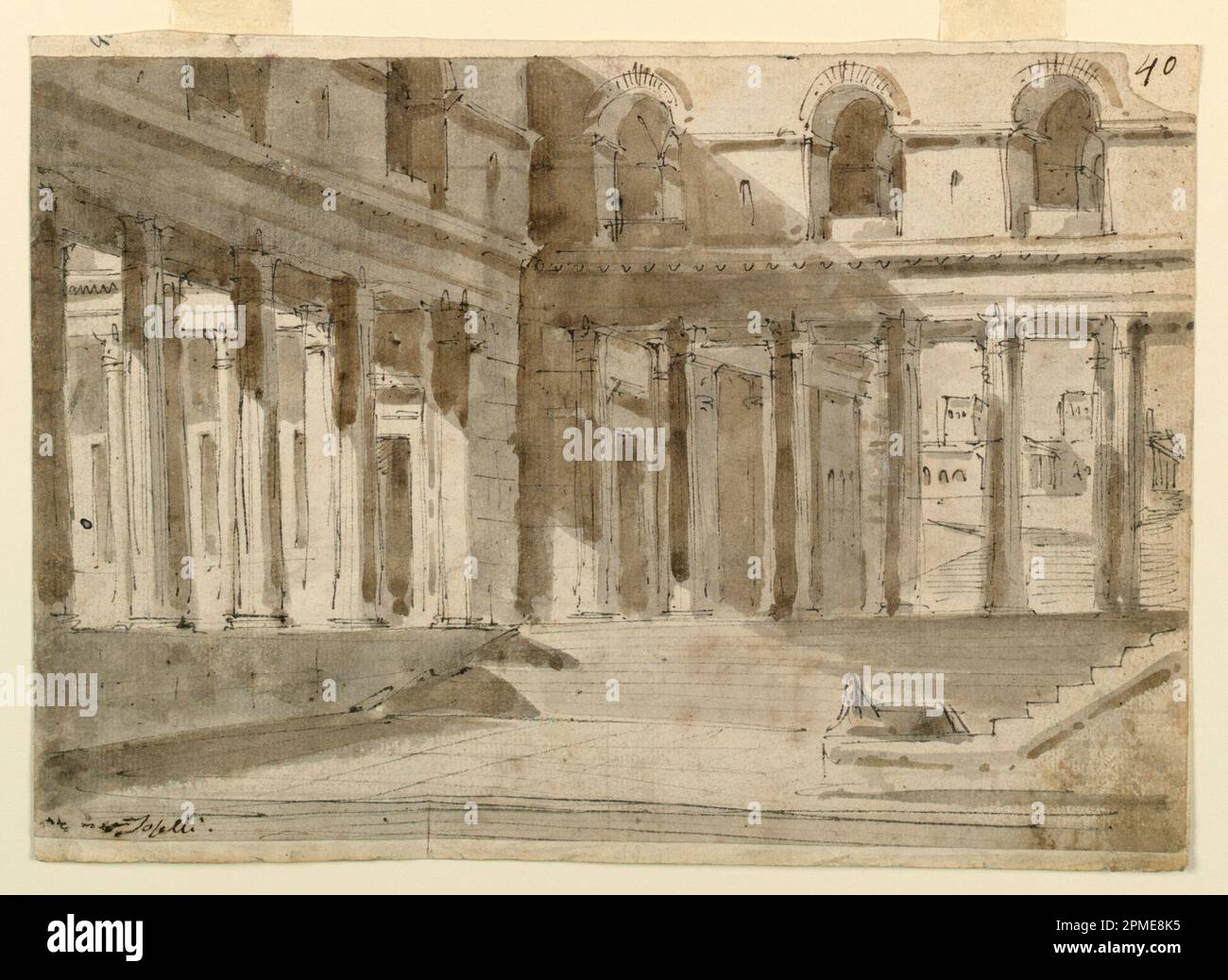 Drawing, Stage Design, Palace Court with Stairs; Italy; pen and brown ...