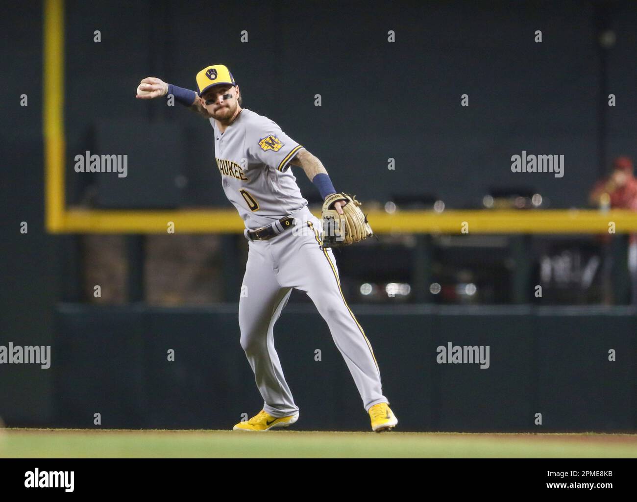PHOENIX, AZ - APRIL 12: Milwaukee Brewers second baseman Brice Turang ...