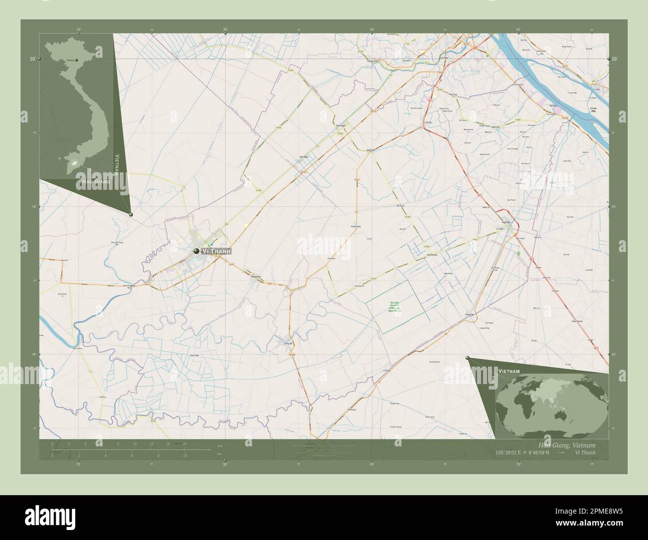 Hau Giang, province of Vietnam. Open Street Map. Locations and names of ...