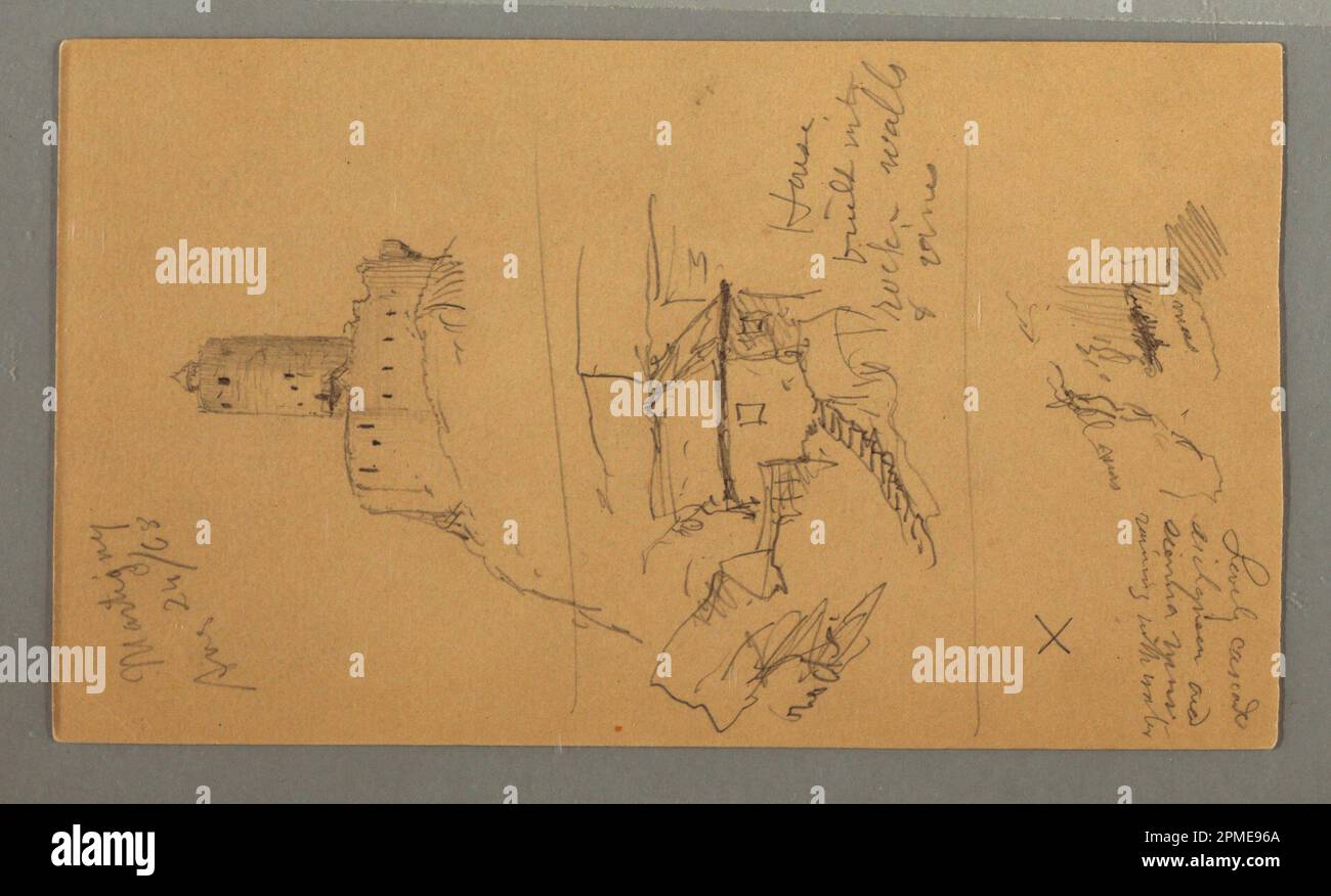 Drawing, Medieval Castle, House Cascade; Frederic Edwin Church ...