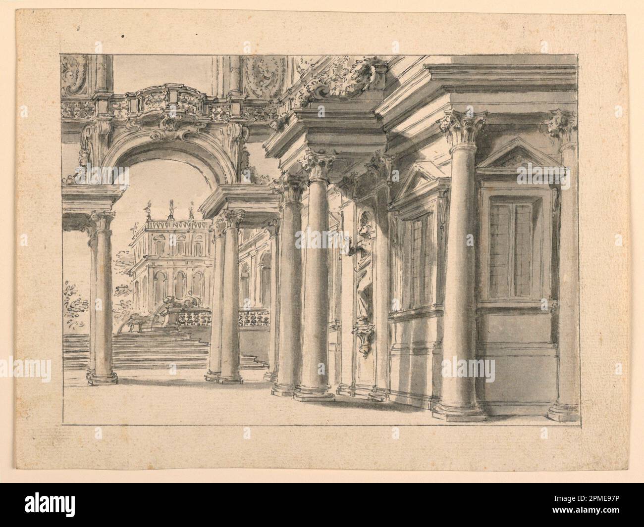 Drawing, Stage Design: Palace Garden Architecture; Italy; pen and ...