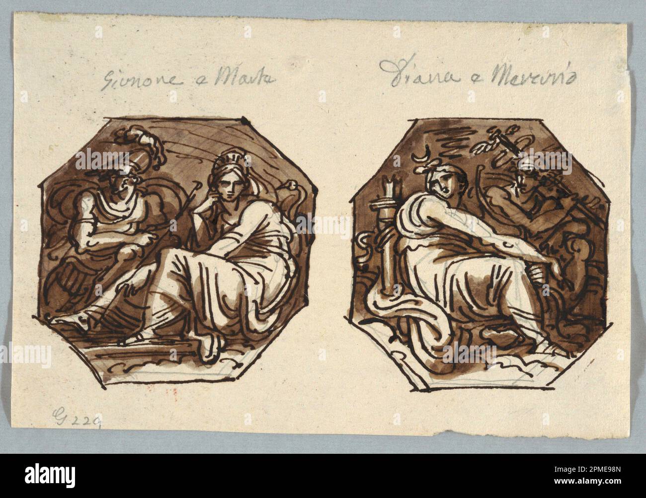 Drawing, Mars and Juno; Mercury and Diana set in Diagonal Composition ...