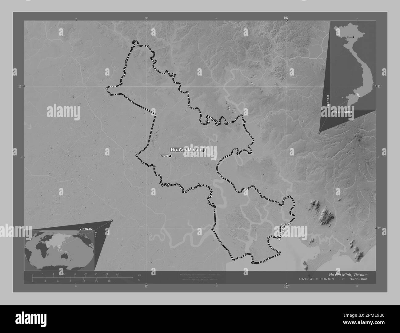 Ho Chi Minh, city|municipality|thanh pho of Vietnam. Grayscale ...