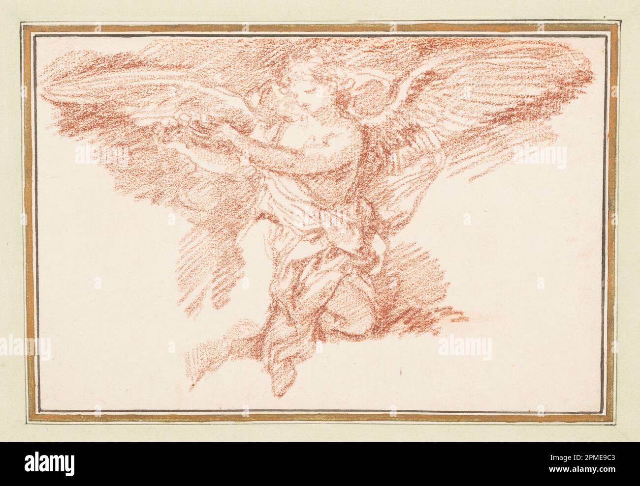 Drawing, Kneeling winged figure holding a crown; Jean-Robert Ango ...