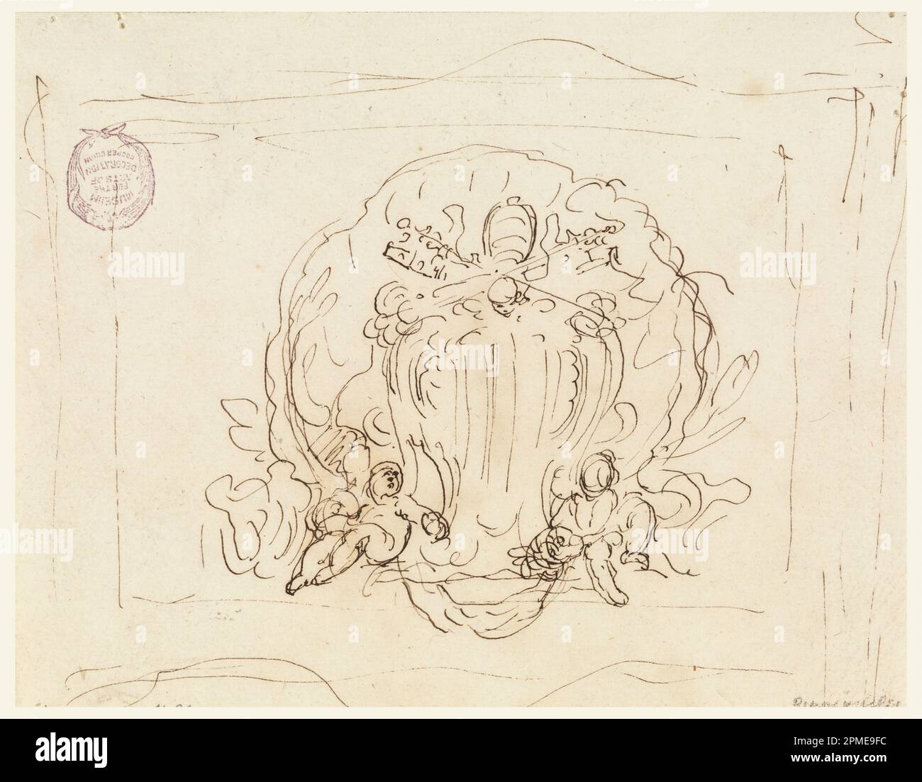 Drawing, Tablet bearing the coat of arms of Pope Benedict XIV with ...