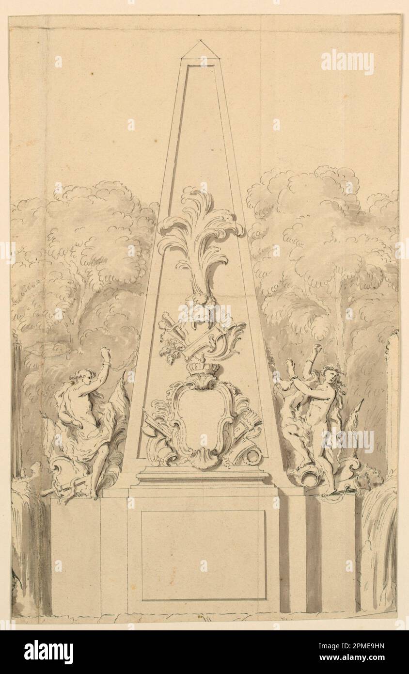 Drawing, Design for a Monument Flanked by Fountains; France; pen and ...