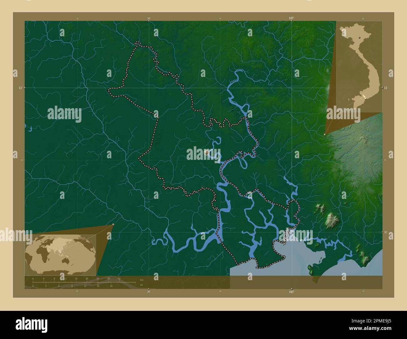 Ho Chi Minh, city|municipality|thanh pho of Vietnam. Colored elevation ...