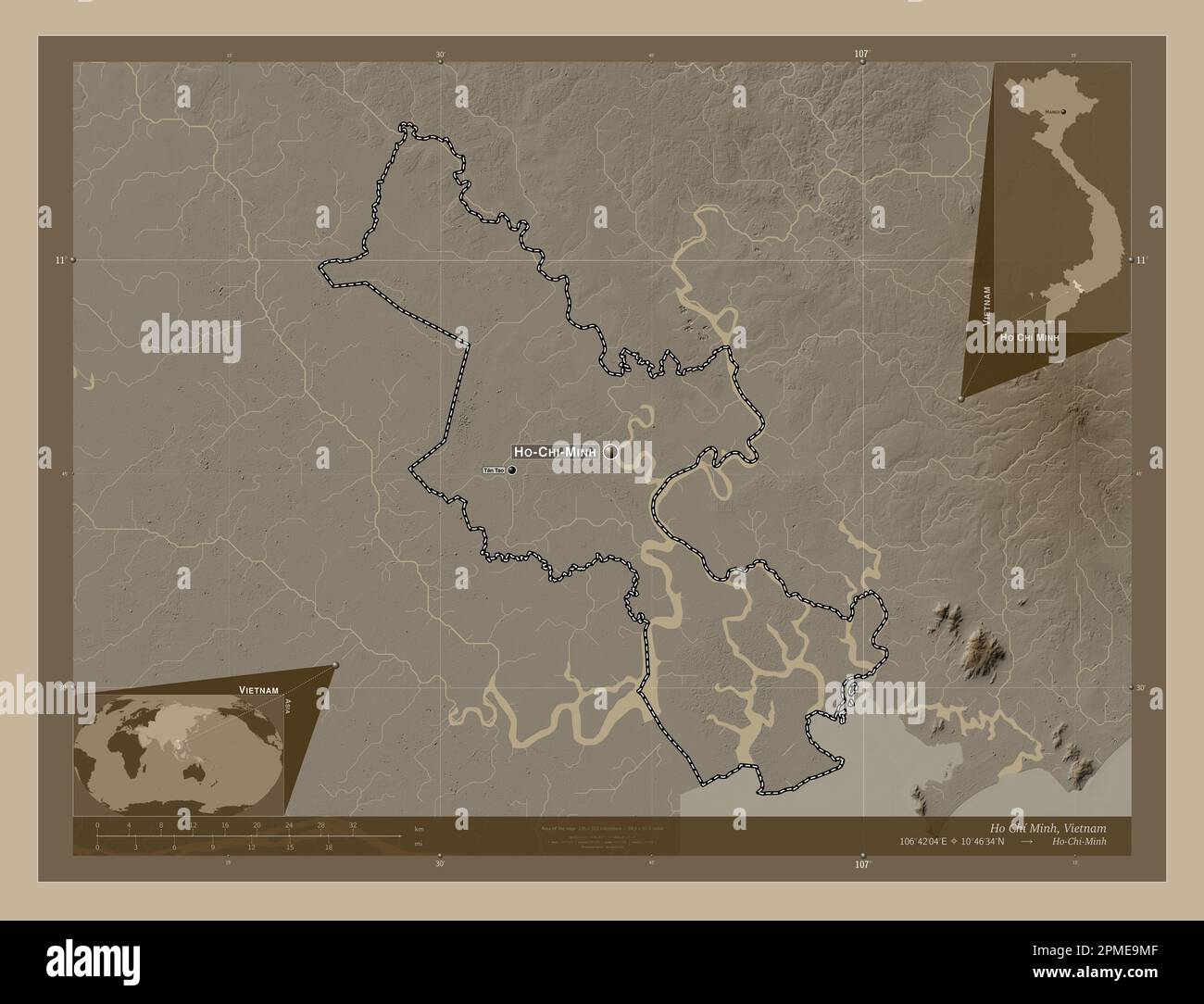 Ho Chi Minh, city|municipality|thanh pho of Vietnam. Elevation map ...