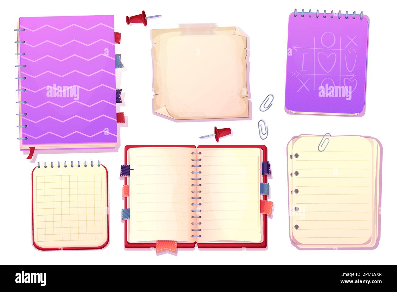 Set diary, note book in cartoon style top view, open, closed isolated ... Set diary, note book in cartoon style top view, open, closed isolated ...