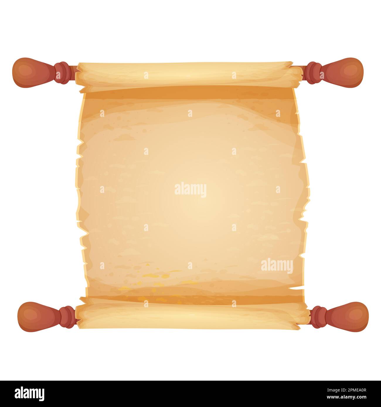 Parchment Scroll, antique paper with wooden handles, empty sheet, document textured, aged in ...