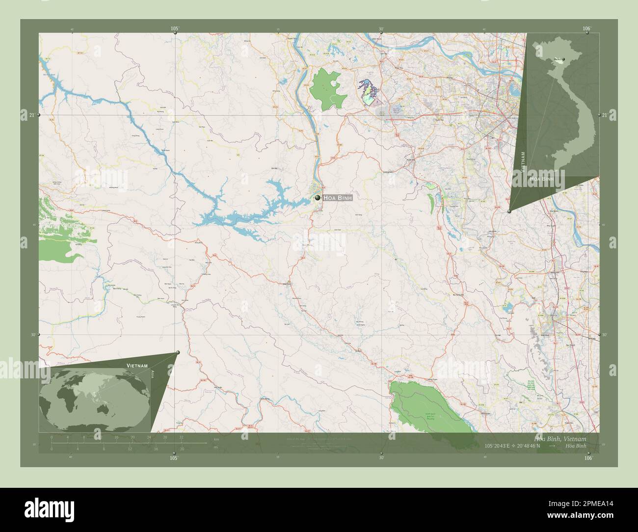 Hoa Binh, province of Vietnam. Open Street Map. Locations and names of ...