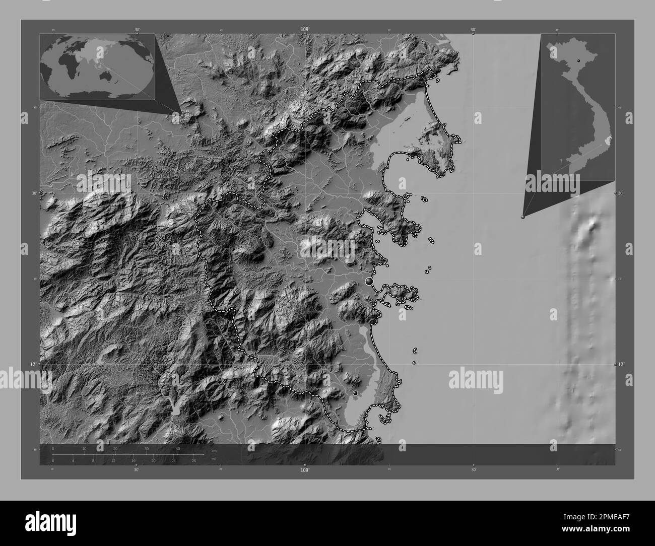 Khanh Hoa, province of Vietnam. Bilevel elevation map with lakes and ...
