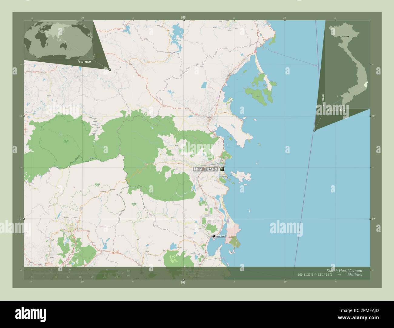 Khanh Hoa, province of Vietnam. Open Street Map. Locations and names of ...