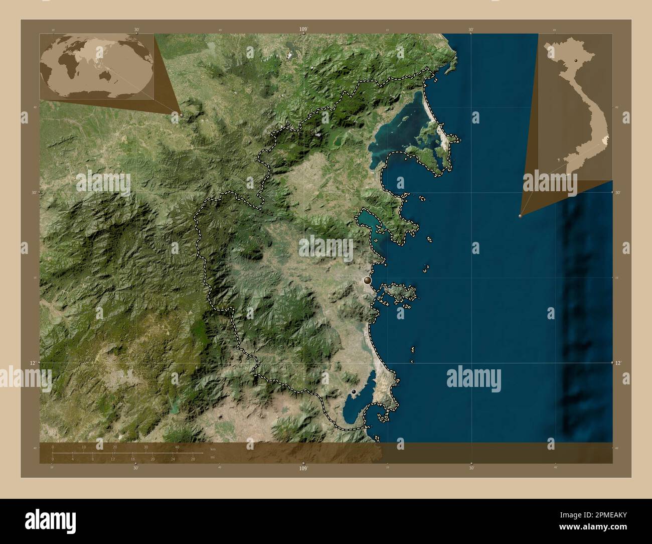 Khanh Hoa, province of Vietnam. Low resolution satellite map. Locations ...