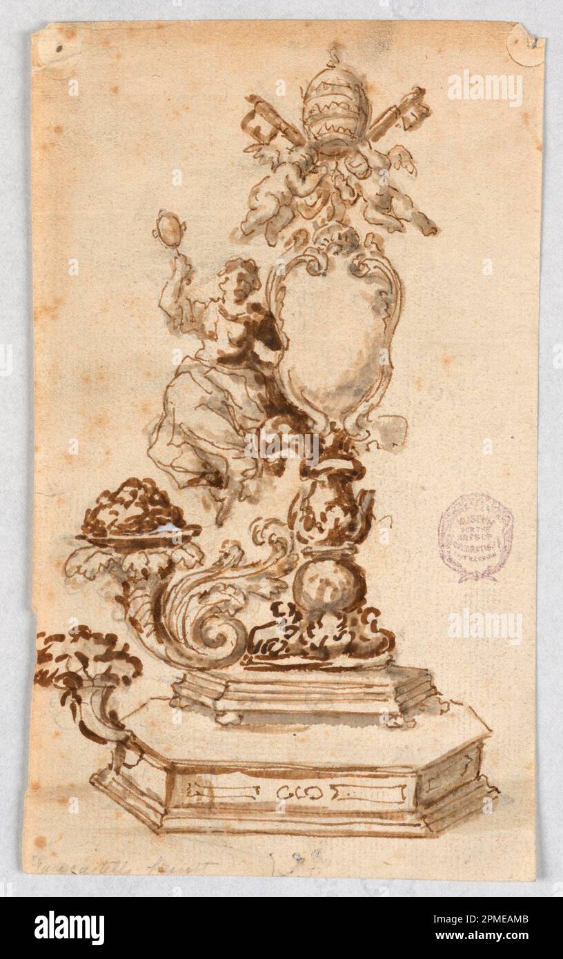 Drawing, Project for a Sculptural Monument; Italy; pen and ink, brush ...