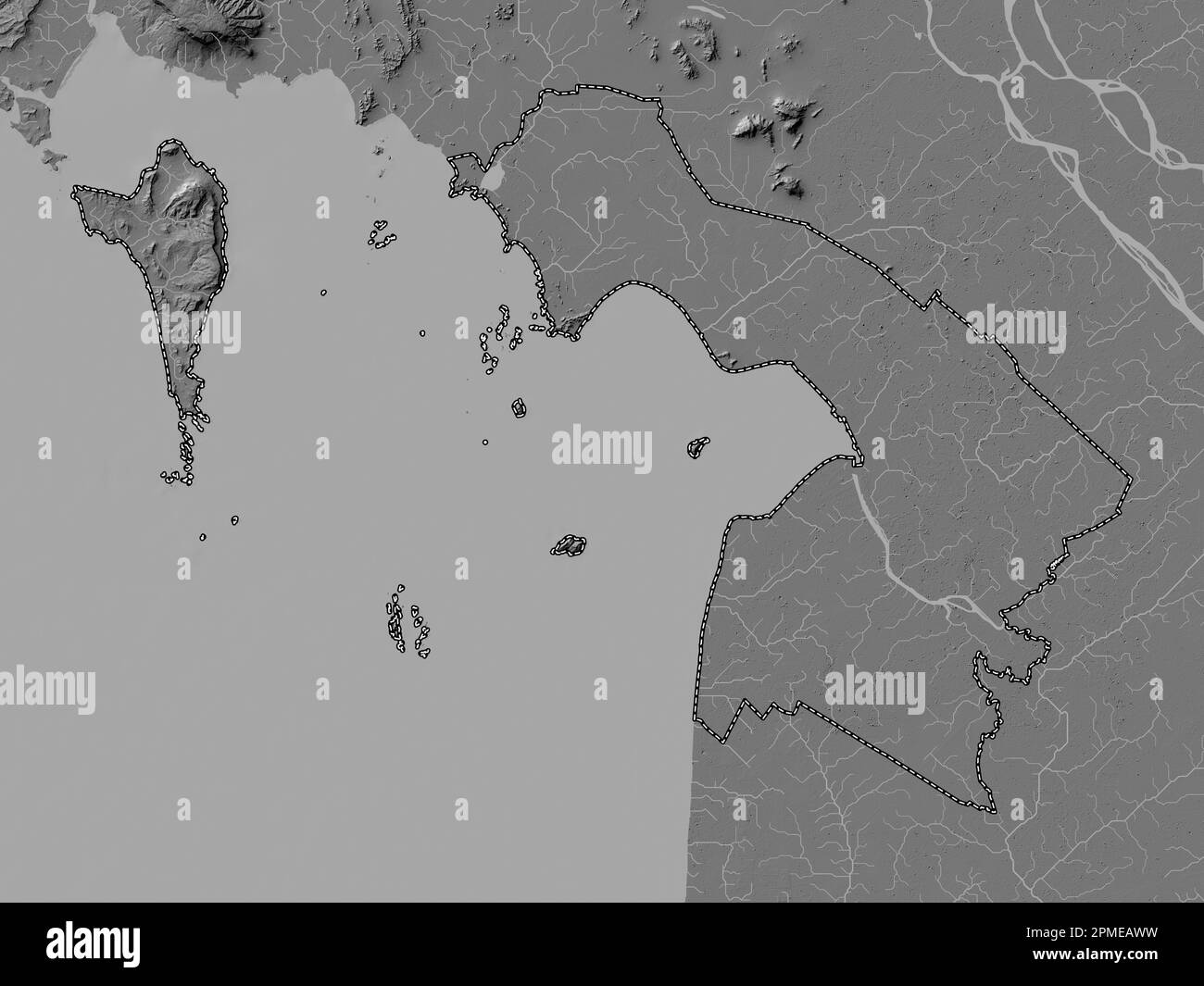 Kien Giang, province of Vietnam. Bilevel elevation map with lakes and ...