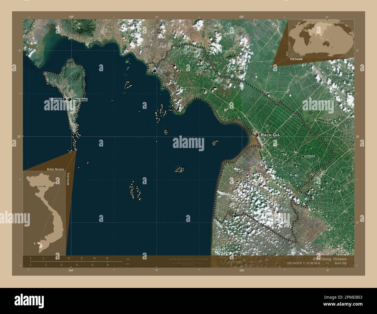 Kien Giang, province of Vietnam. Low resolution satellite map ...