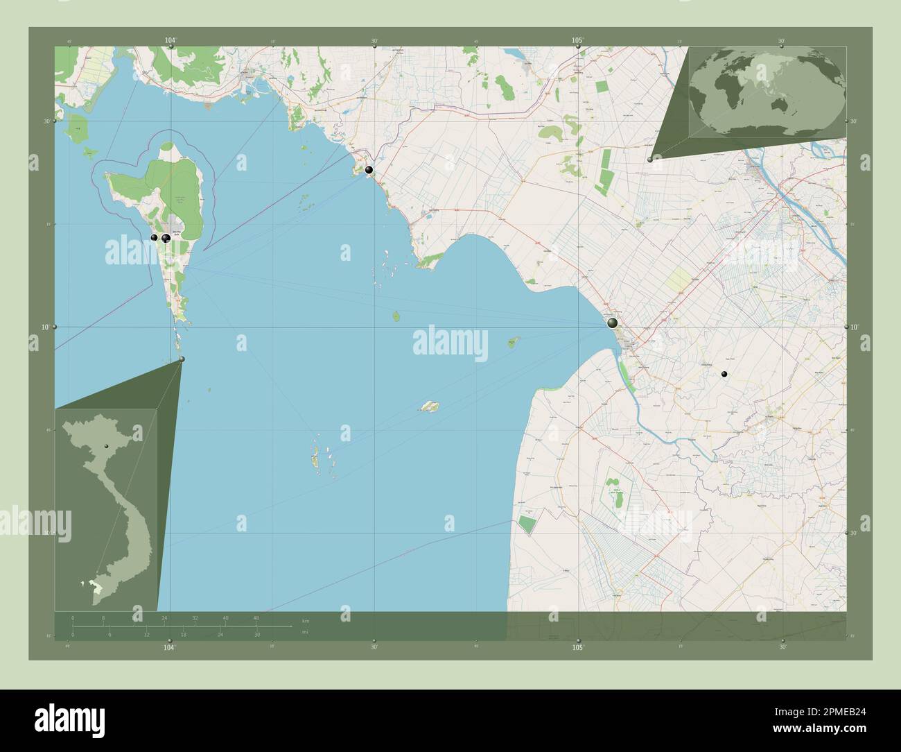 Kien Giang, province of Vietnam. Open Street Map. Locations of major ...
