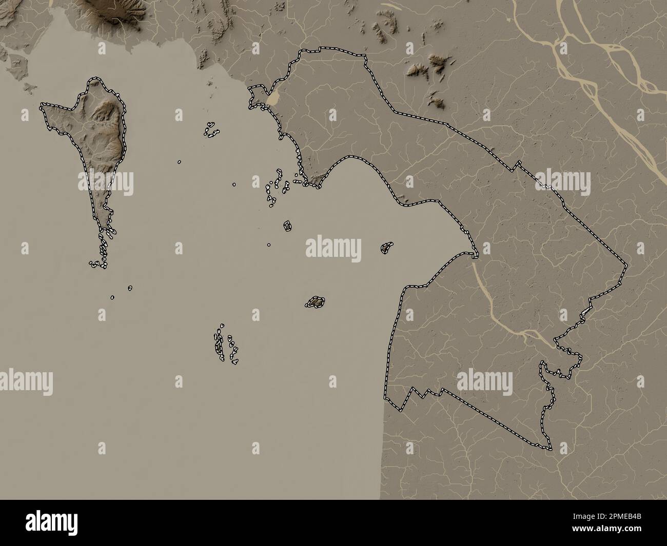 Kien Giang, province of Vietnam. Elevation map colored in sepia tones ...
