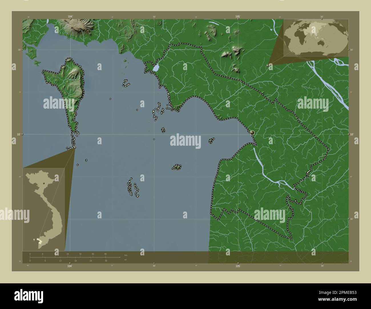 Kien Giang, province of Vietnam. Elevation map colored in wiki style ...