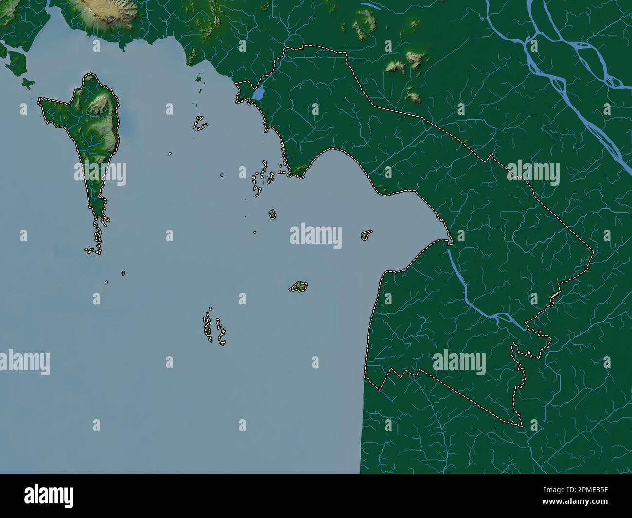 Kien Giang, province of Vietnam. Colored elevation map with lakes and ...