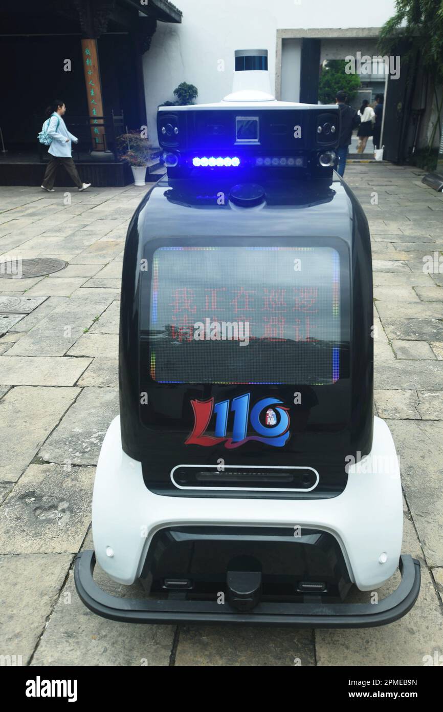 HANGZHOU, CHINA - APRIL 13, 2023 - An intelligent patrol robot on a ...