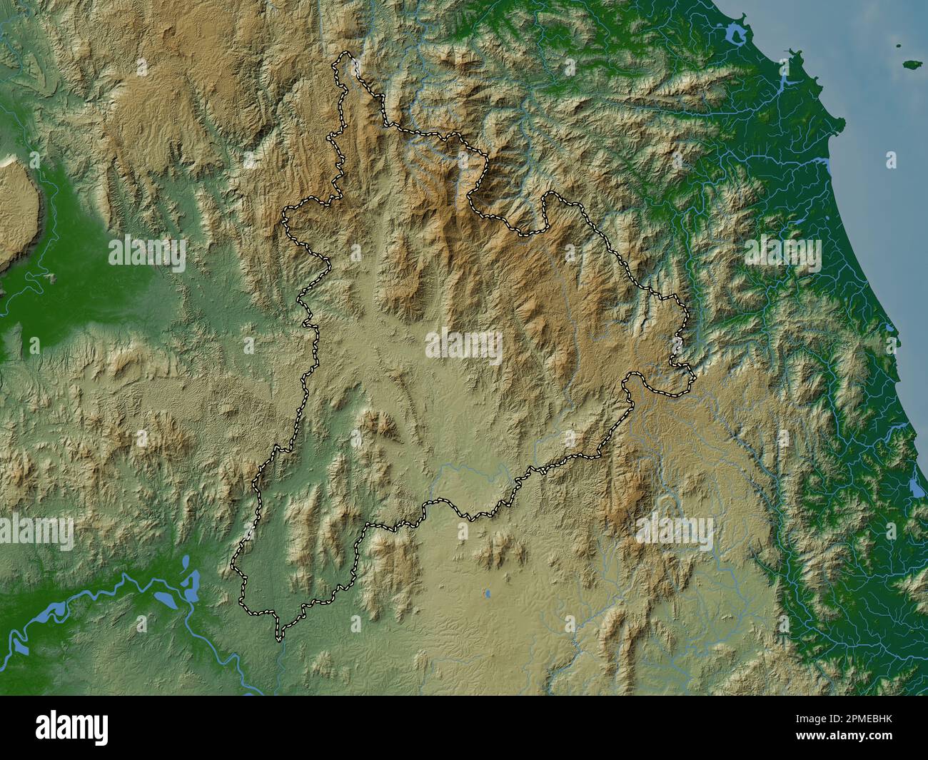 Kon Tum, province of Vietnam. Colored elevation map with lakes and ...