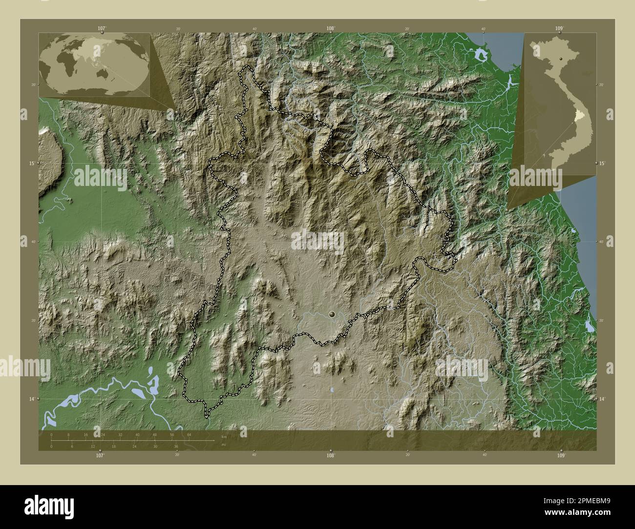 Kon Tum, province of Vietnam. Elevation map colored in wiki style with ...