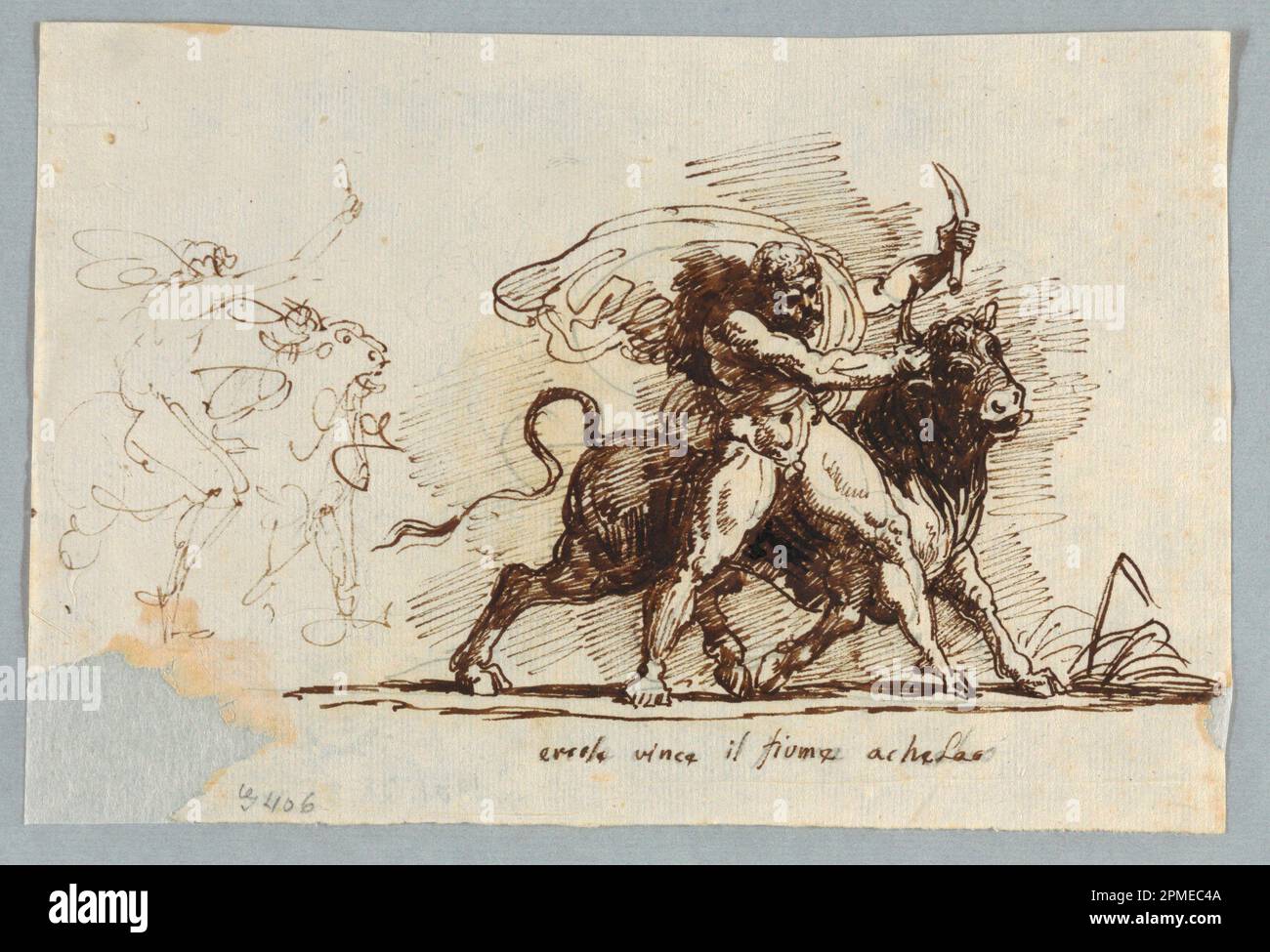 Drawing, Hercules renders Horn from Bull Achelous; Designed by Felice ...