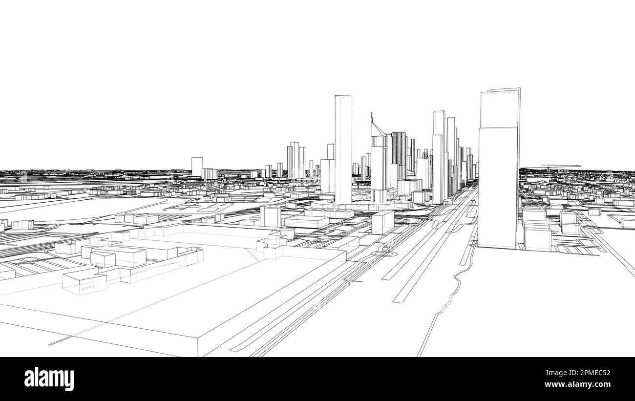 Outline city concept vector. Wire-frame style Stock Vector Image & Art ...