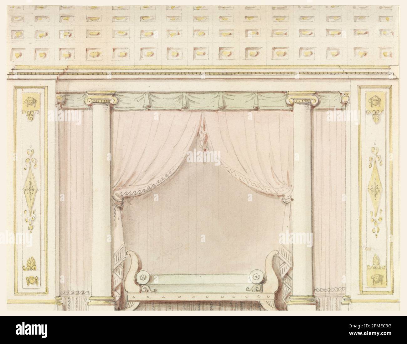 Drawing, Elevation of a Bedroom Wall; Designed by Frederick Crace ...