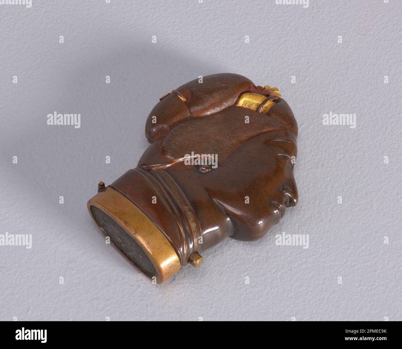 Geisha's Head in Profile Matchsafe; Japan; patinated brass, gilding; 6. ...