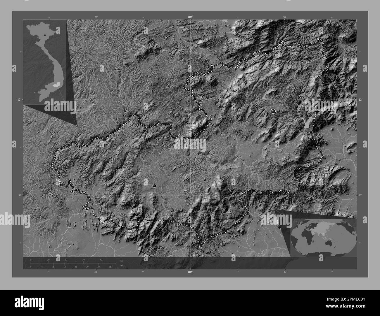 Lam ong, province of Vietnam. Bilevel elevation map with lakes and ...