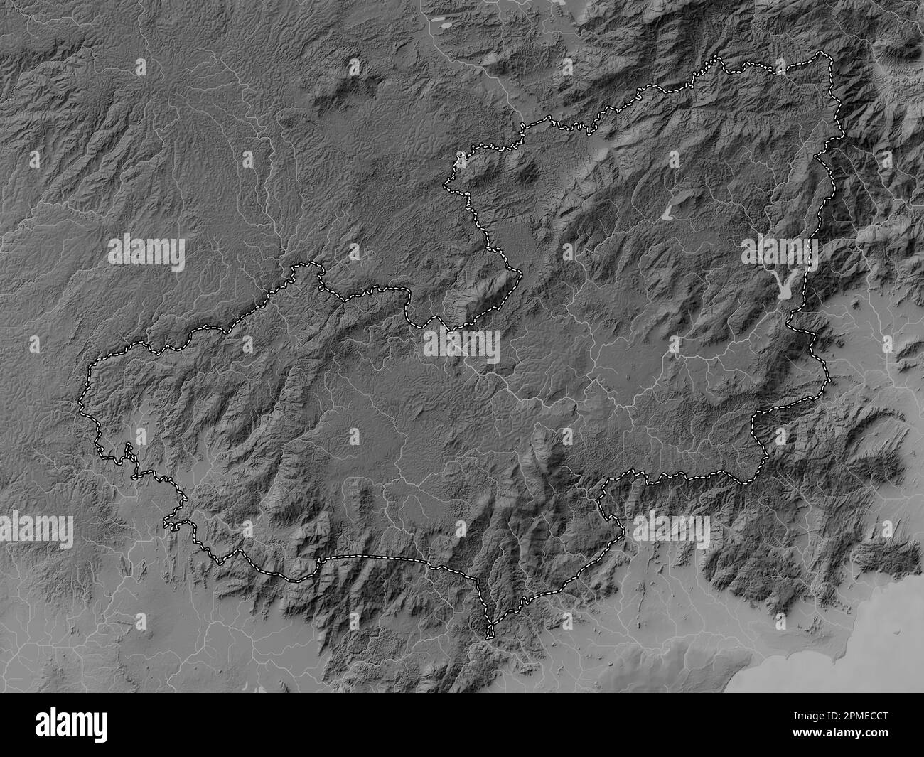 Lam ong, province of Vietnam. Grayscale elevation map with lakes and ...