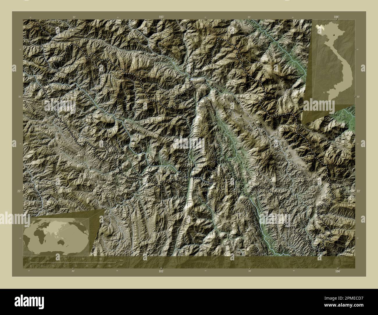 Lai Chau, province of Vietnam. Elevation map colored in wiki style with ...