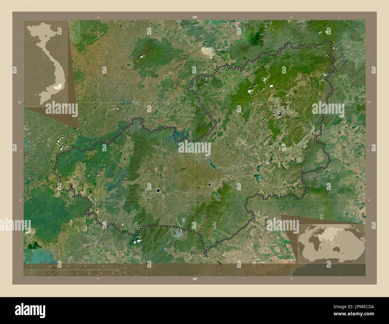 Lam ong, province of Vietnam. High resolution satellite map. Locations ...