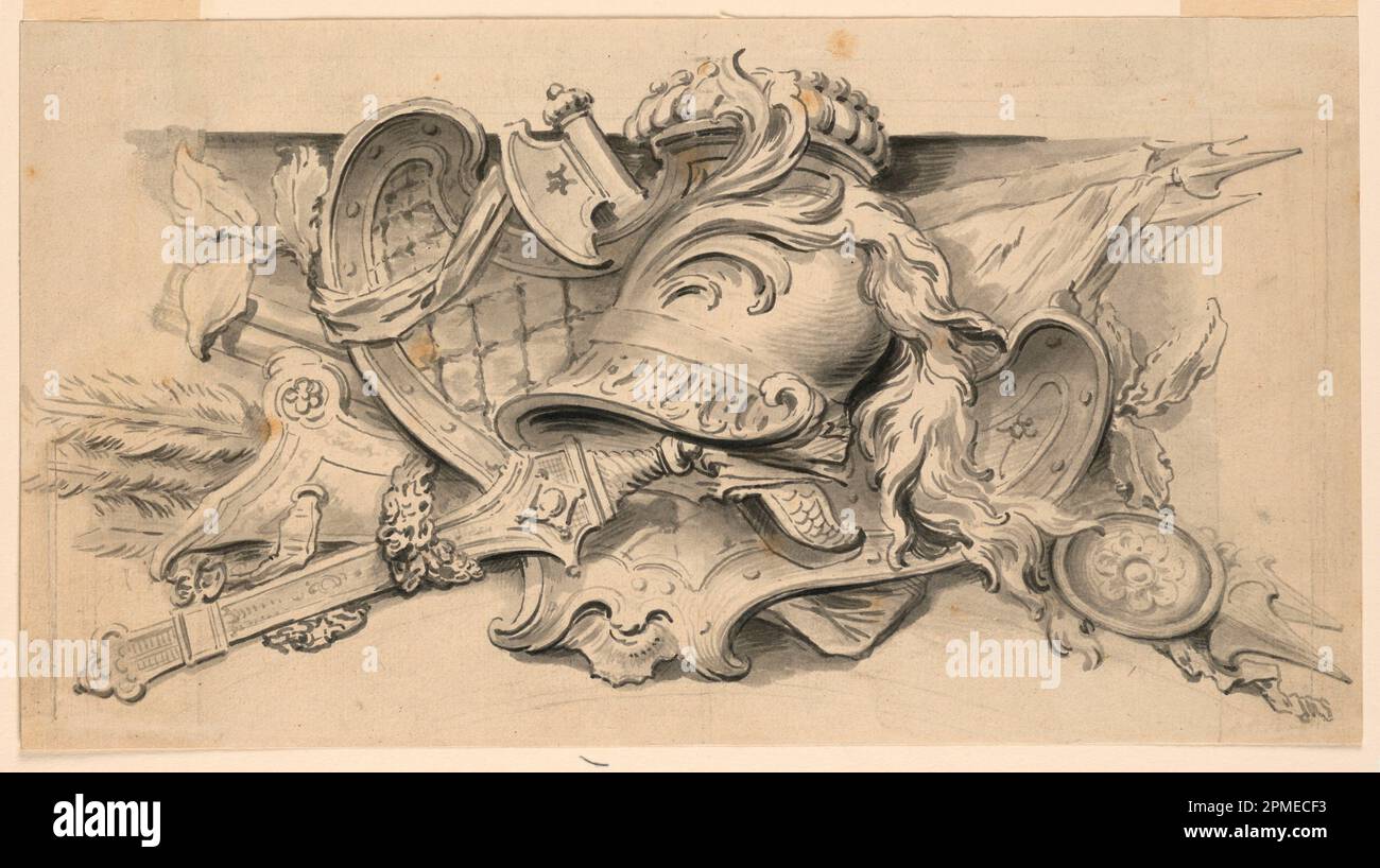 Drawing, Design for trophy of arms; France; pen and ink, bursh and ...